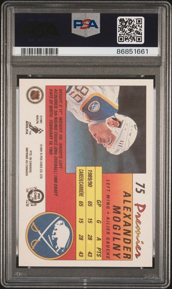 1990 O-Pee-Chee (OPC) Premier #75 ALEXANDER MOGILNY ROOKIE CARD PSA 10 ...