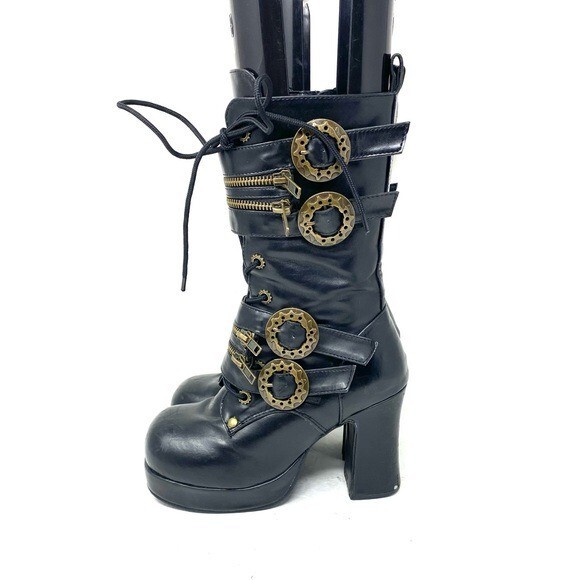 Demonia Black Buckle Vegan Gothika 100 Boots Women's … - Gem