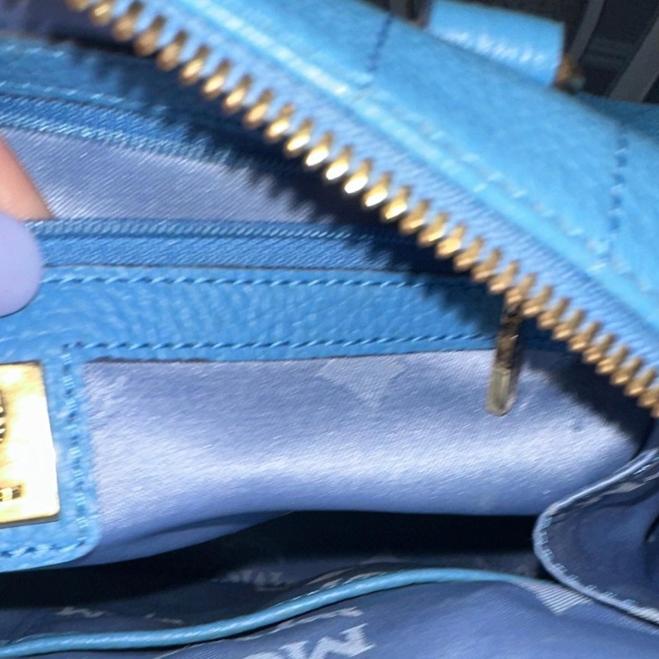 MCM Blue Leather Handbag with Gold Hardware | eBay