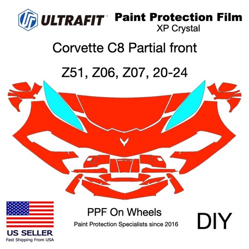 Corvette C8 Z51, Z06, Z07 2020-24, Pre-Cut Kit DIY, PARTIAL FRONT, PPF ...