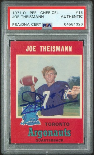 Joe Theismann Auto Autograph 1971 O-Pee-Chee Toronto Argonauts Rookie ...