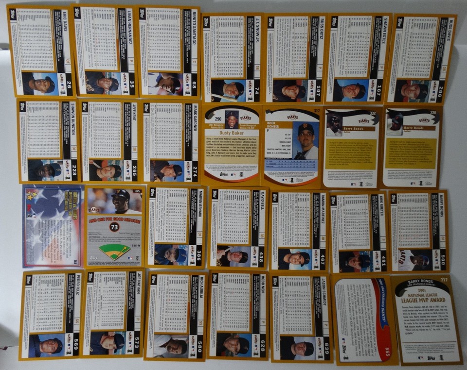 2002 Topps Series 1 & 2 San Francisco Giants Team Set 28 Cards Missing ...