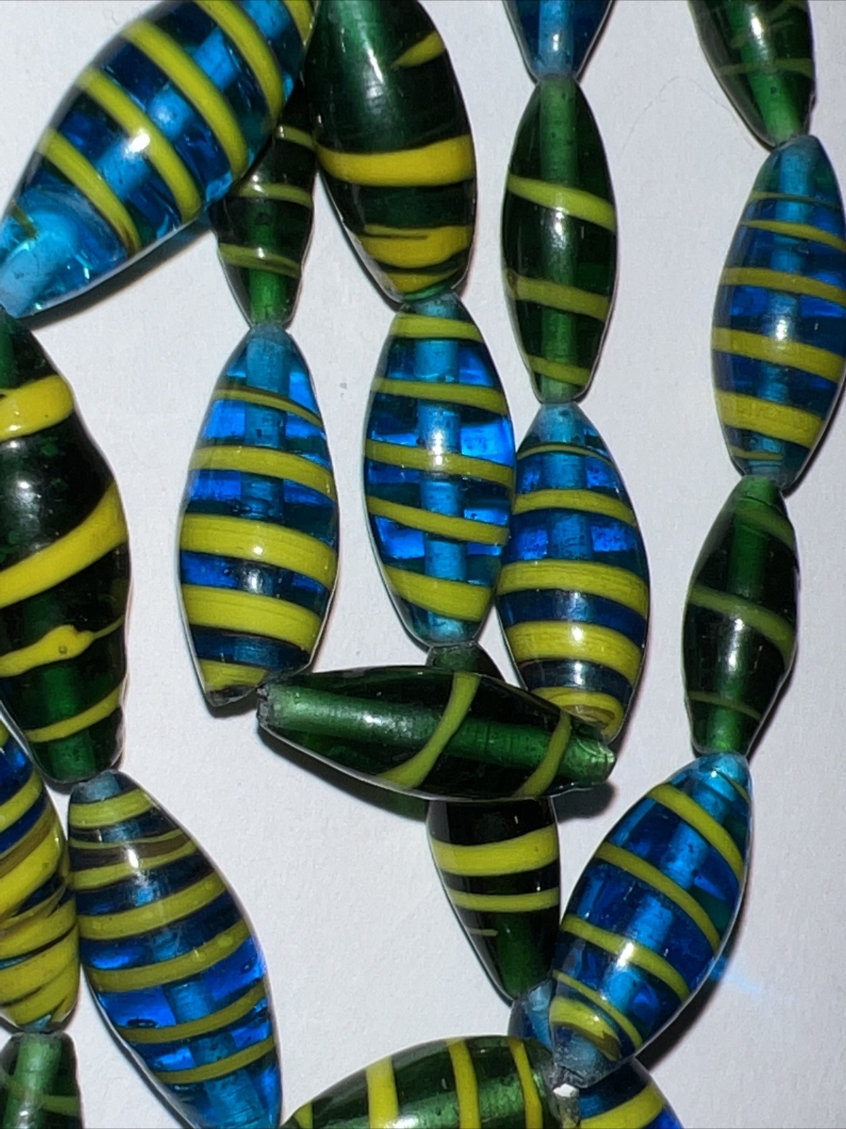 Glass Swirl beads necklace blues Greens yellow 36” | eBay