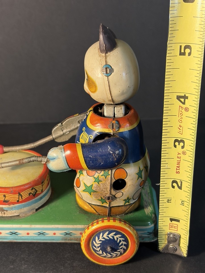 Vintage Drumming Panda Tin Lithograph Wind up Toy With Key - Worn But ...