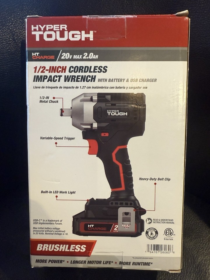 New Model!! Hyper Tough 20V Max Compact Brushless 1/2-inch Impact 2.0Ah ...