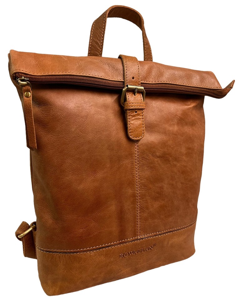 Rowallan Scotland Large Rustic Tan Zip Leather FoldOver Rucksack ...