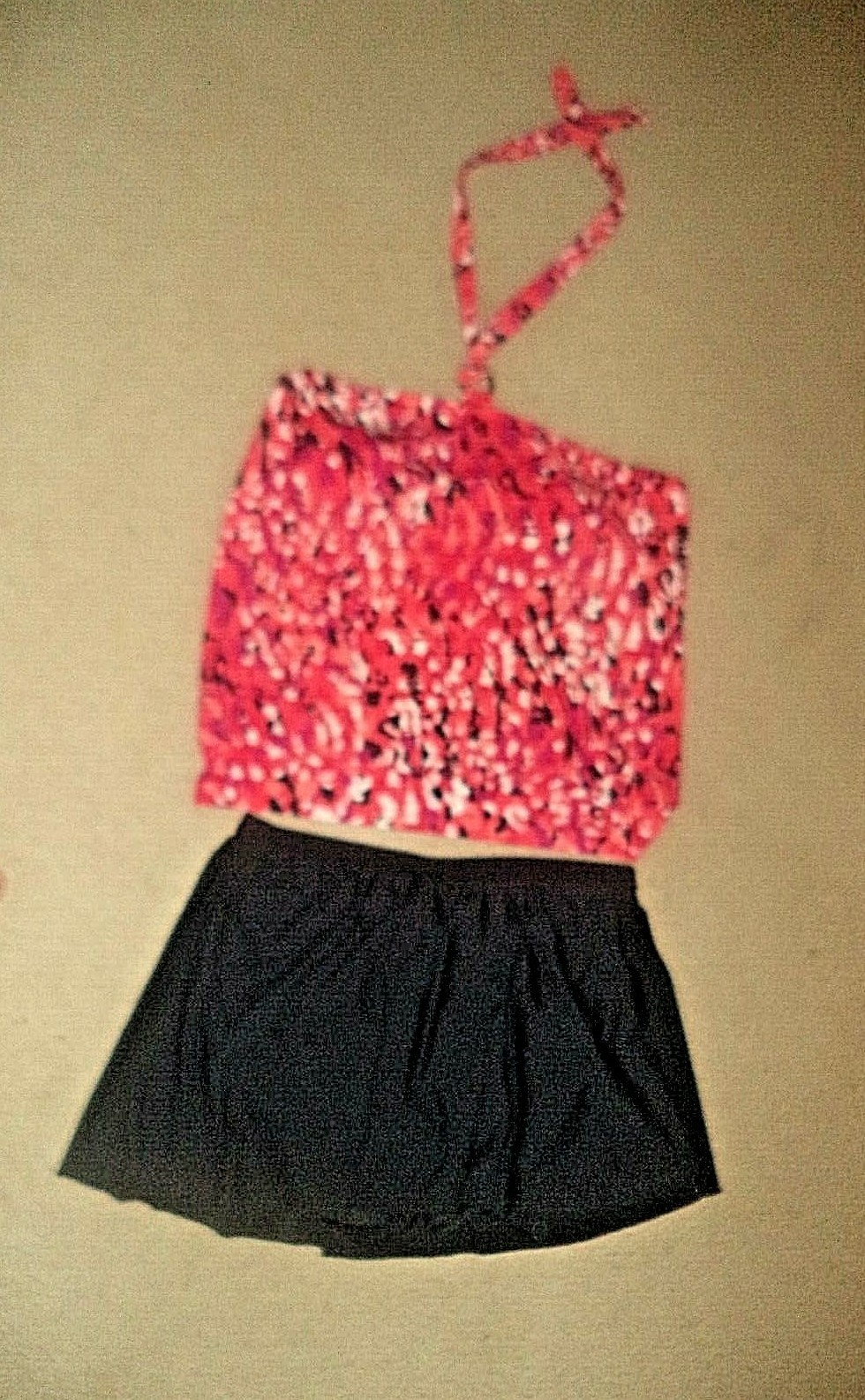 Women's TROPICAL ESCAPE 2 Pc Swim Wear Multicolored Top Black Bottom ...