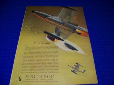 1955 NORTHROP F-89 SCORPION "FIRST TEAM.."..1-PAGE COLOR SALES AD ...
