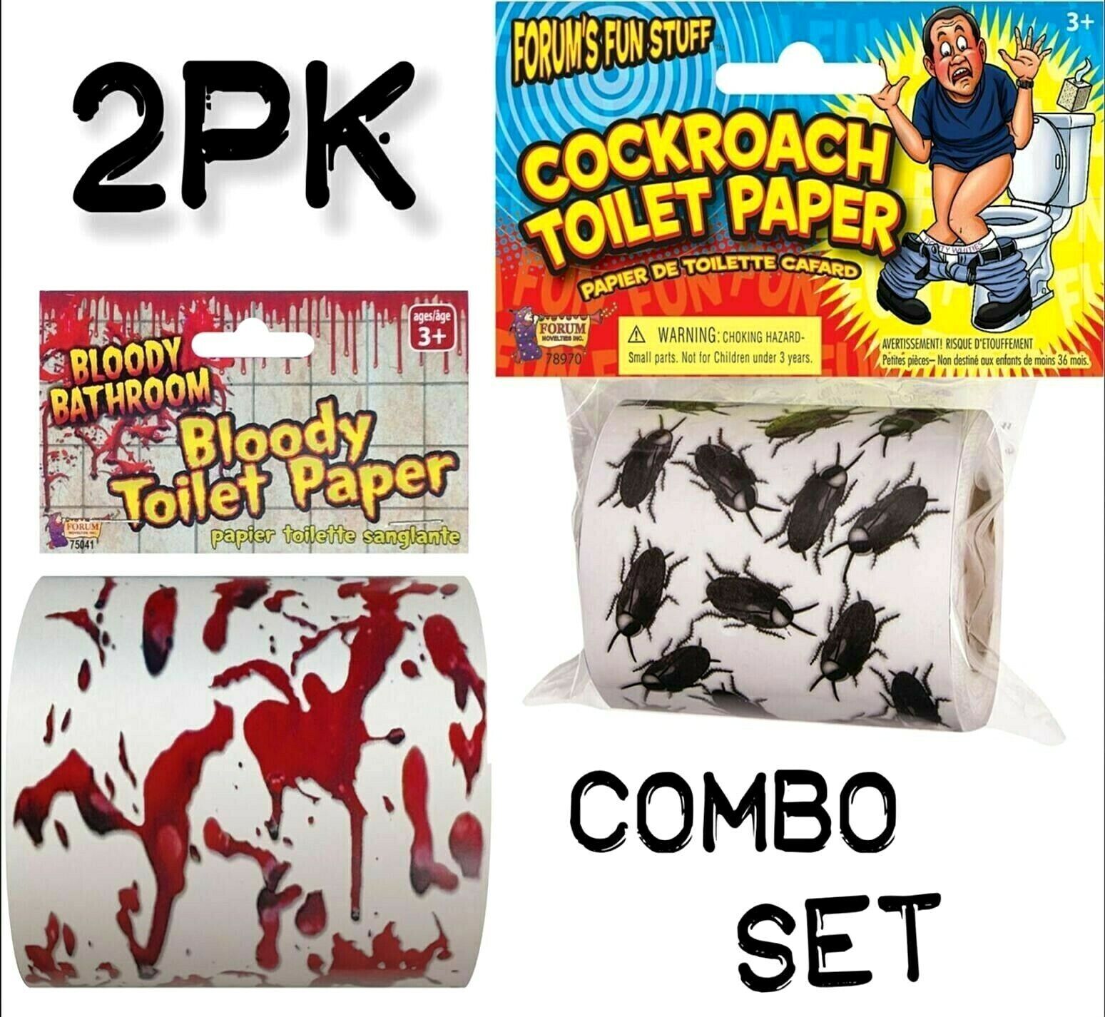 2pk BLOODY & COCKROACH Toilet Paper Rolls - Party Bathroom Spooky Scary ...