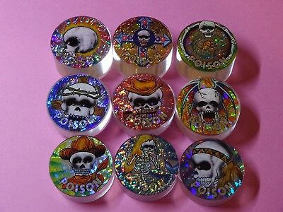 Pogs * 9 Poison Slammers * Variety Skulls * Plastic * 3 Each 1/2" 3/4 ...