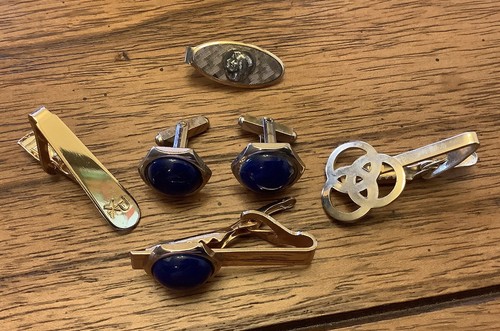 Tie Clasp Cufflinks Chi Rho Blue Stone Clasp with Matching Cuff Links ...