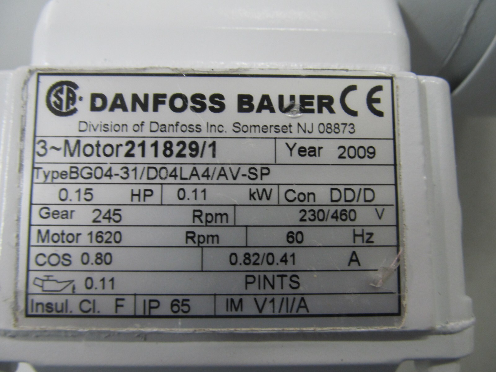 Danfoss Bauer Gear Motor, 6.67:1, BG04-31/D04LA4/AV-SP, New Unused ...