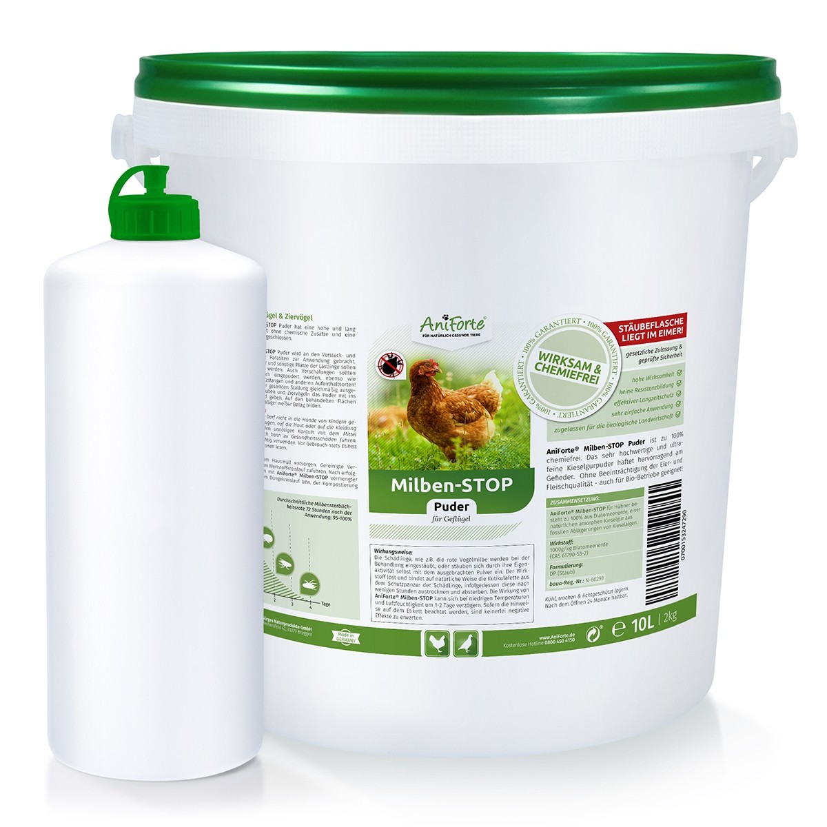 AniForte rote Vogelmilbe Milben Stop-Puder 10 Liter Kieselgur Hühner ...