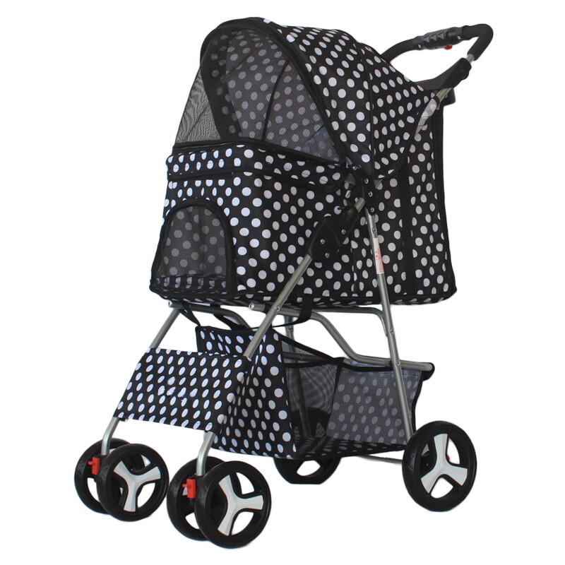 3/4 Wheels Foldable Pet Stroller Puppy Stroller with Storage Basket ...