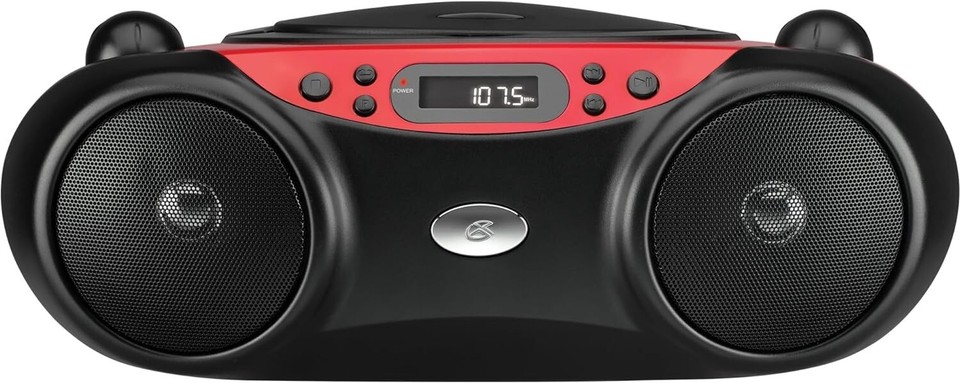 GPX BC232R Black/Red LCD Boom Box Auxiliary Built-In AM/FM/CD Player, 3 ...