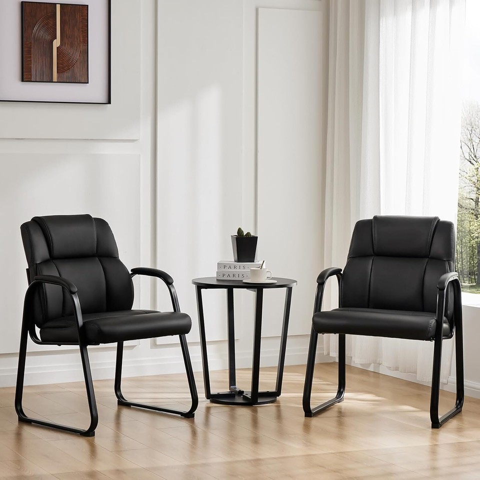 Office Guest Chair PU Leather Comfy Padded Arms Stationary Waiting Room ...