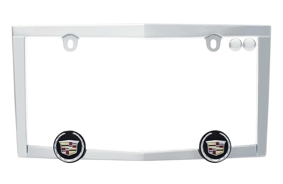 Cadillac LOGO Chrome License Plate Tag Frame +2 Screw Bolt Caps for Car ...