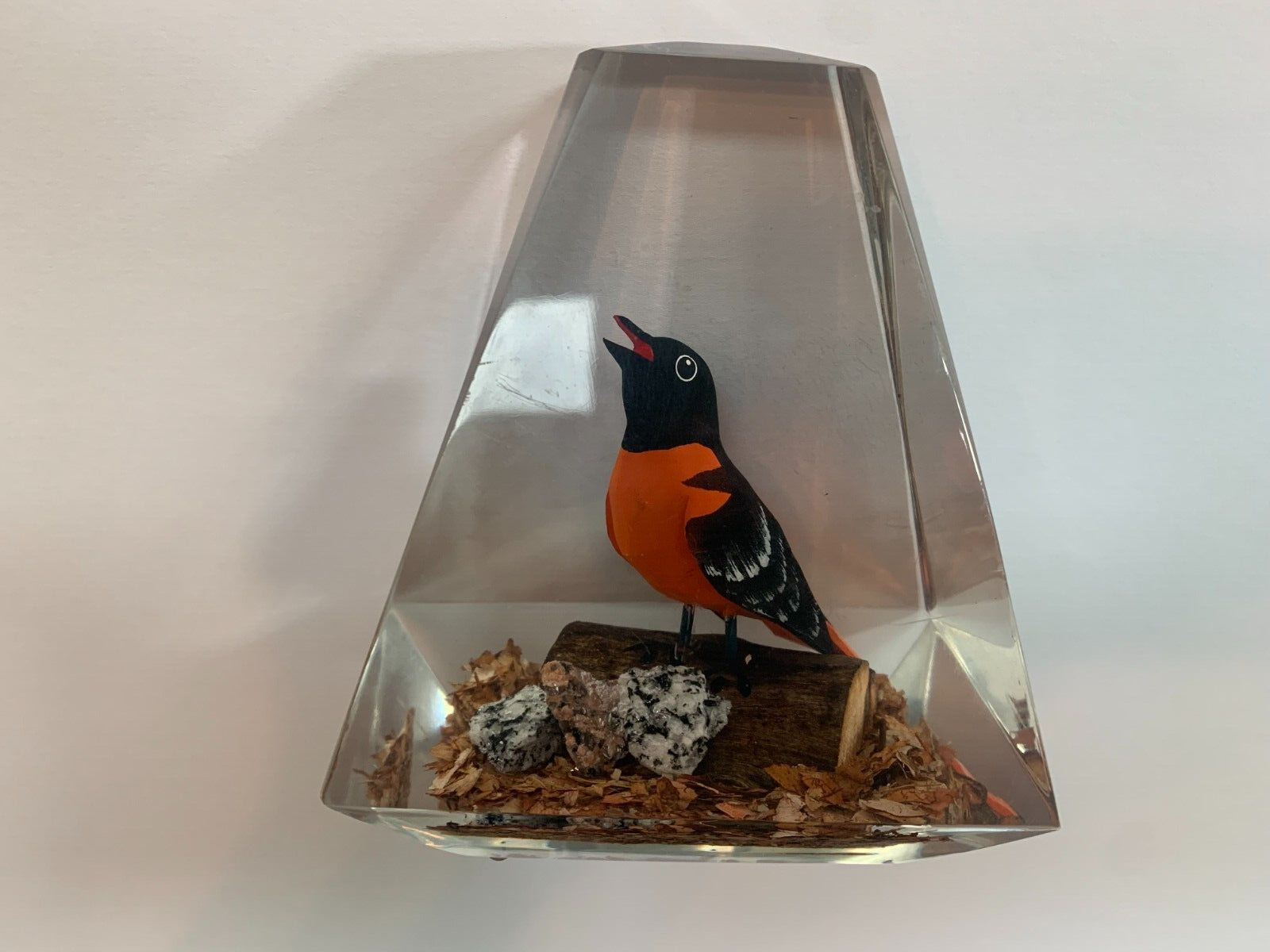 Triangle Paperweight with Baltimore Oriole bird inside - Good condition ...
