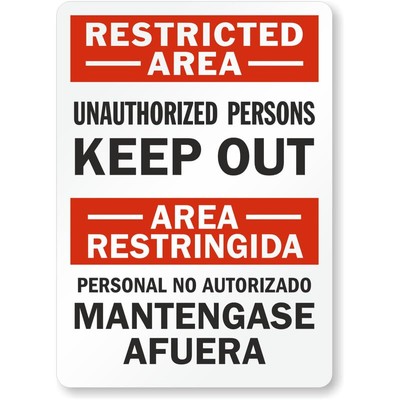 Restricted Area Sign Bilingual Aluminum Weatherproof Outdoor Security ...