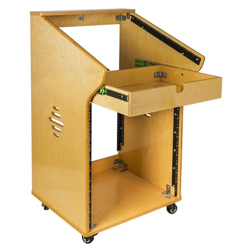 Sound Town 12U Wood Studio Rack w/ 11U Top, 2U Drawer, Golden Oak (SDRK ...