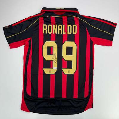 Autographed/Signed Ricardo Ronaldo Nazario AC Milan Black/Red Jersey ...