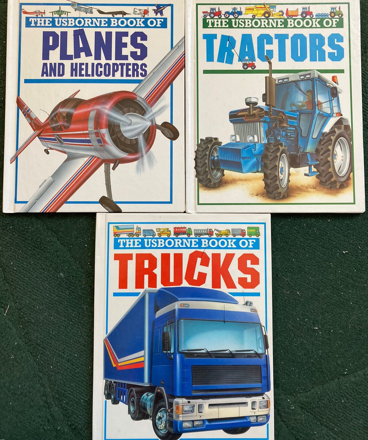 Lot of 3 USBORNE BOOKS Book of Tractors Trucks Planes Helicopters ...