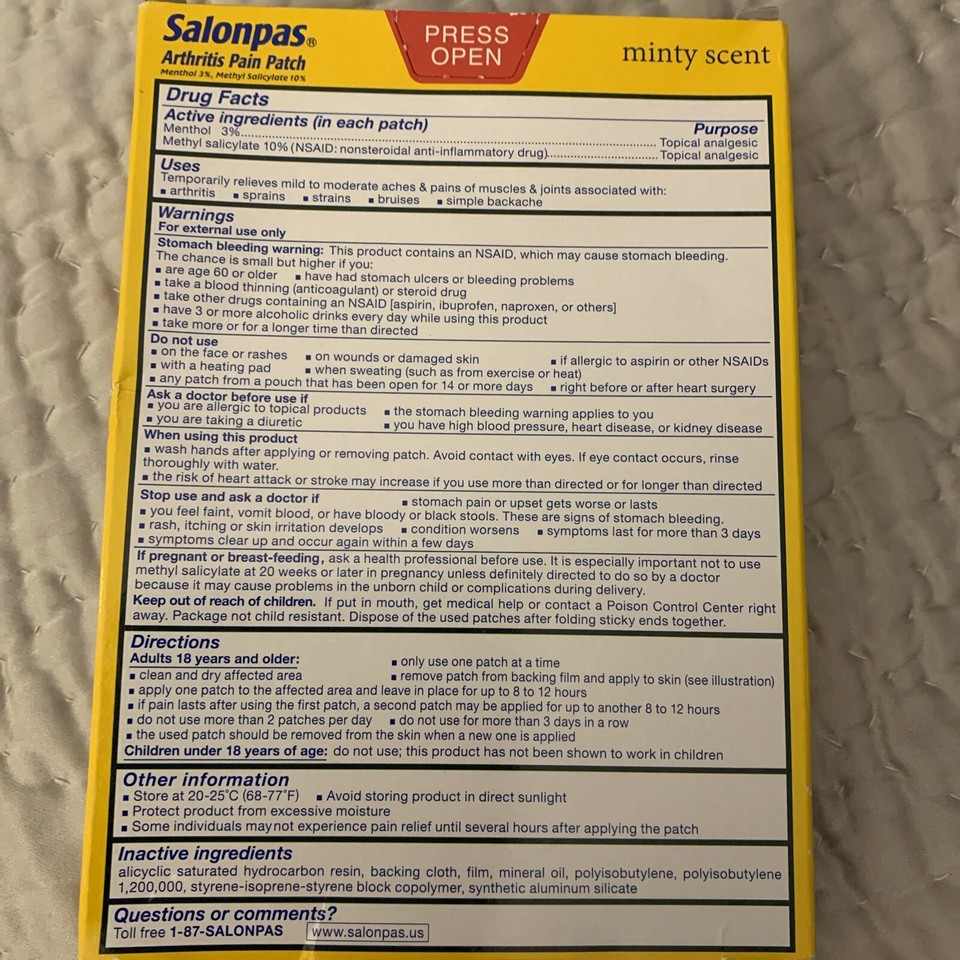 Salonpas• Arthritis Pain Patch 20 PATCHES Joint Sprains Strains • EXP ...