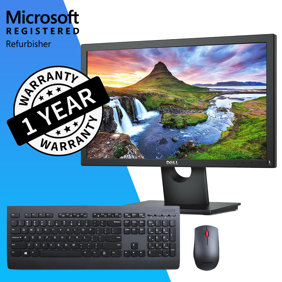FULL DELL DUAL CORE Intel i3 Desktop Tower Computer PC + Monitor ...