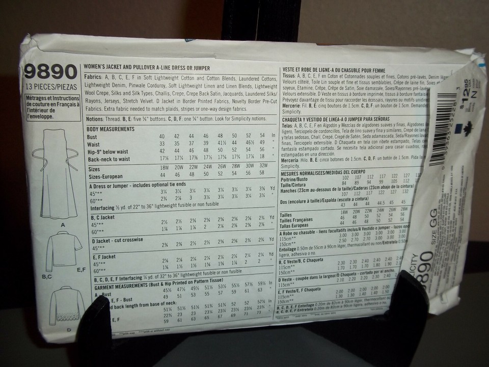 Simplicity #9890 Sewing Pattern Misses Dress Jacket Jumper 26 28 30 32 ...