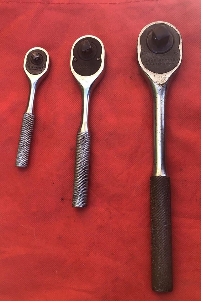 Vintage 1/4 3/8 & 1/2" PROTO 3 Piece Ratchet Set # 4749, 5249 & 5449 ...