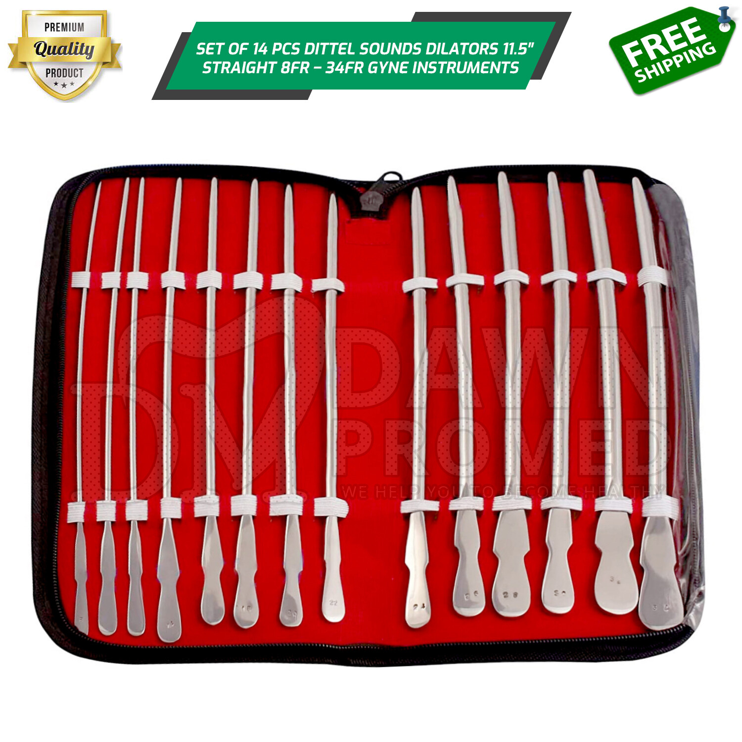 14 Pcs Dittel Urethral Sounds Dilator Set 11.5″ Straight 8FR – 34FR ...
