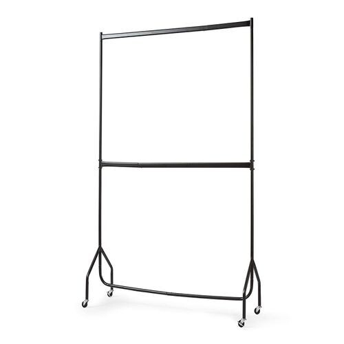 Two Tier Double Height Twin Clothes Rail on Wheels - Black - 4ft Long x ...
