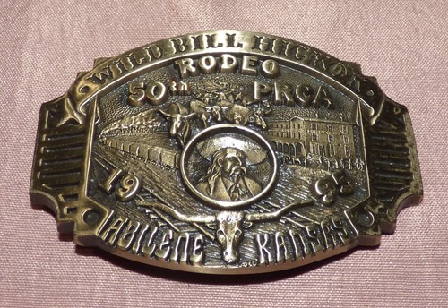 1995 Wild Bill Hickock Rodeo Abilene Kansas Brass Belt Buckle 50th PRCA ...