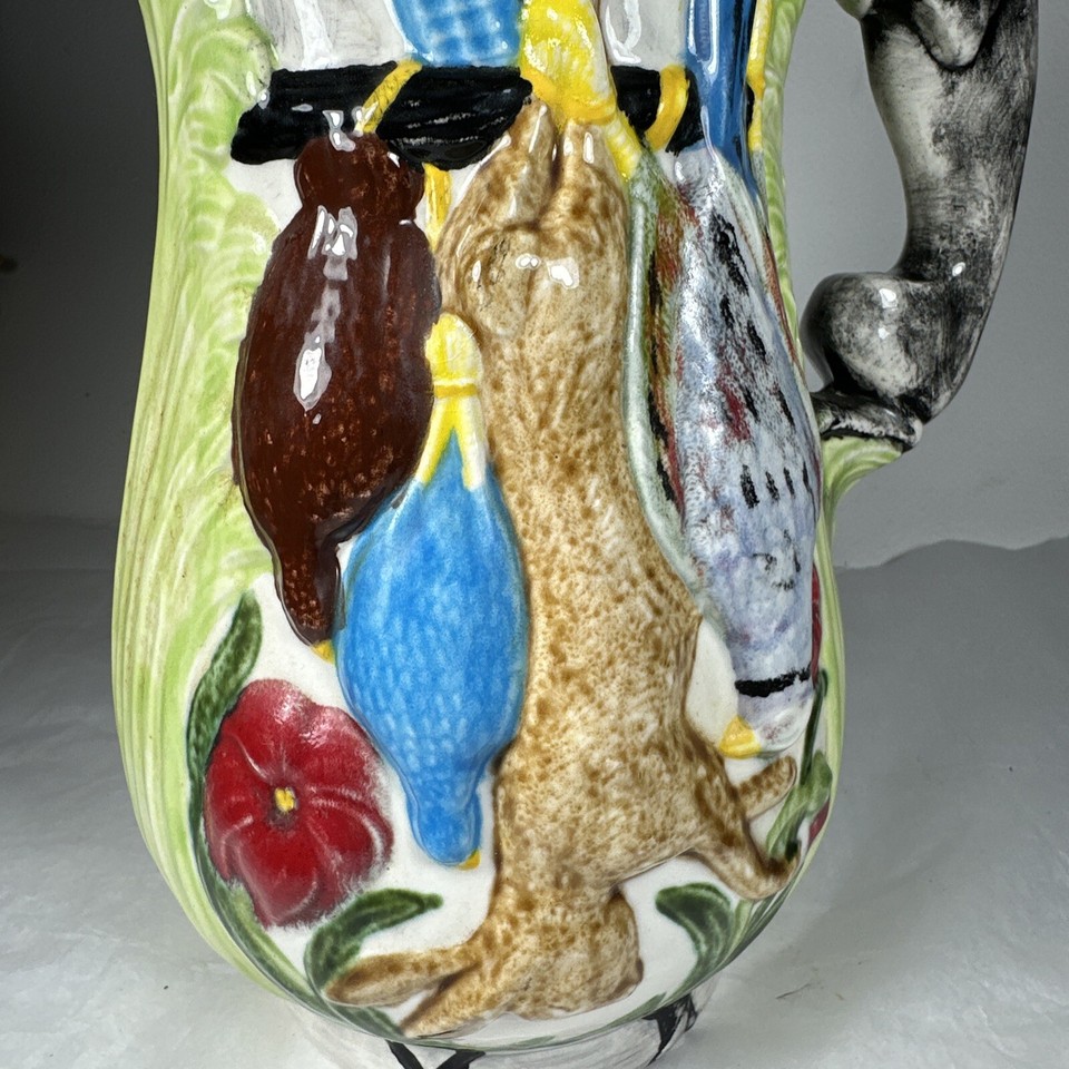 Vintage Majolica Style Hunting Pitcher Greyhound Dog Handle Hare ...