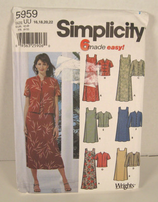 Simplicity 6 Made Easy Pullover Dress & Jacket Pattern #5959 Misses' 16 ...