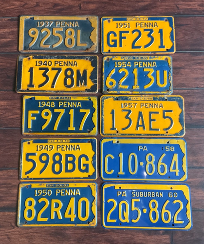 RARE NICE LOT OF 10 PENNSYLVANIA LICENSE PLATE PLATES 1937 1940 ...