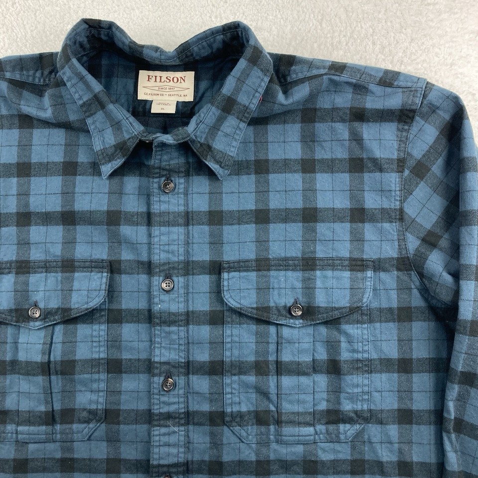 Filson Button Shirt Men Size XL Blue Black Alaskan Guide Heavyweight | eBay