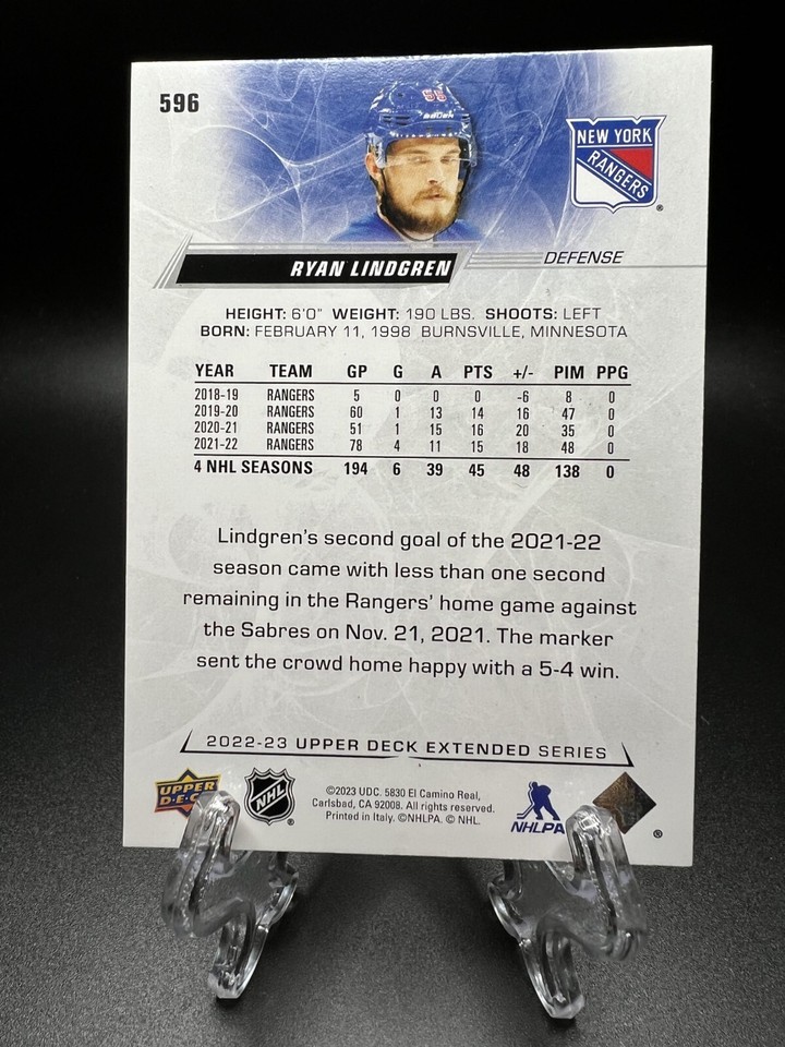 2022-23 Upper Deck Extended Series - #596 Ryan Lindgren Rangers | eBay