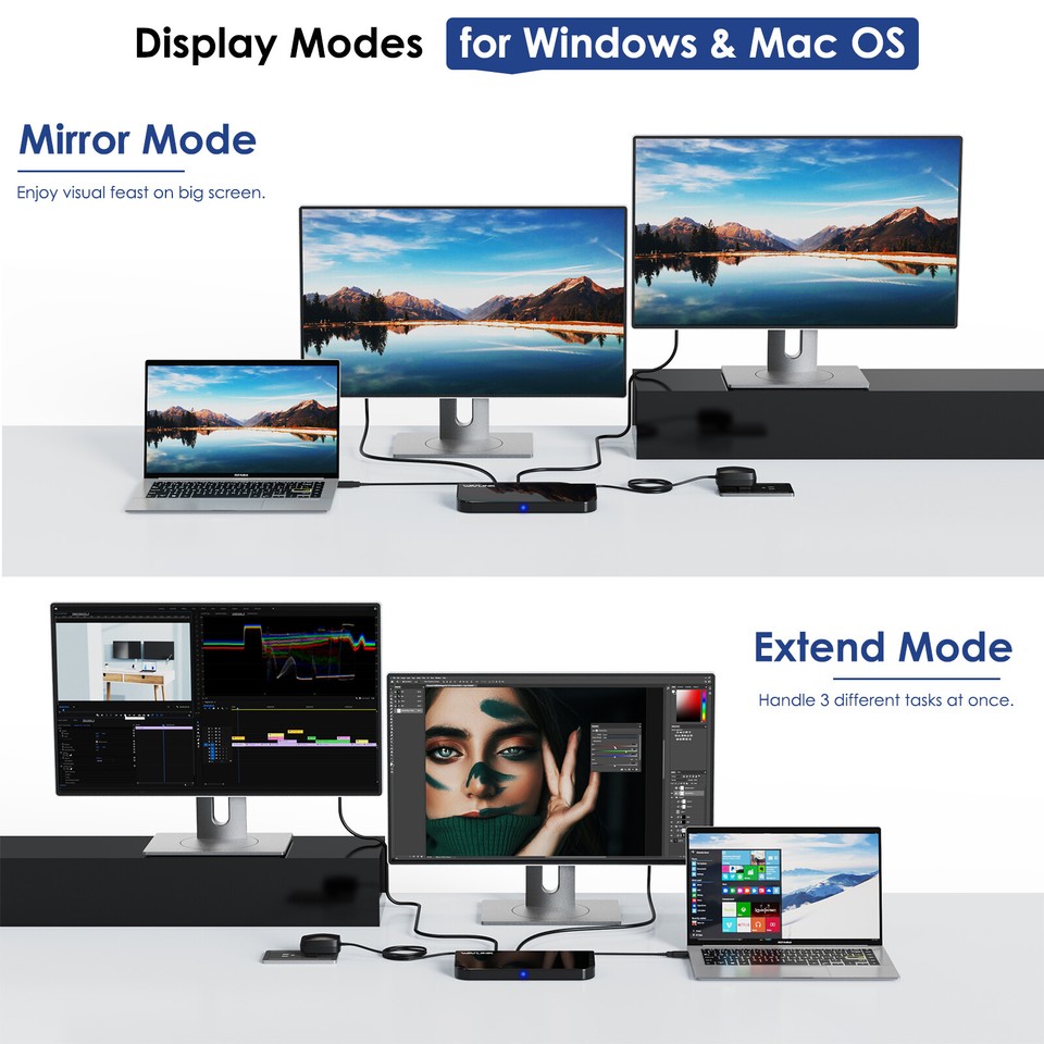 USB 3.0 and USB C Universal Docking Station Dual Video Monitor Display ...