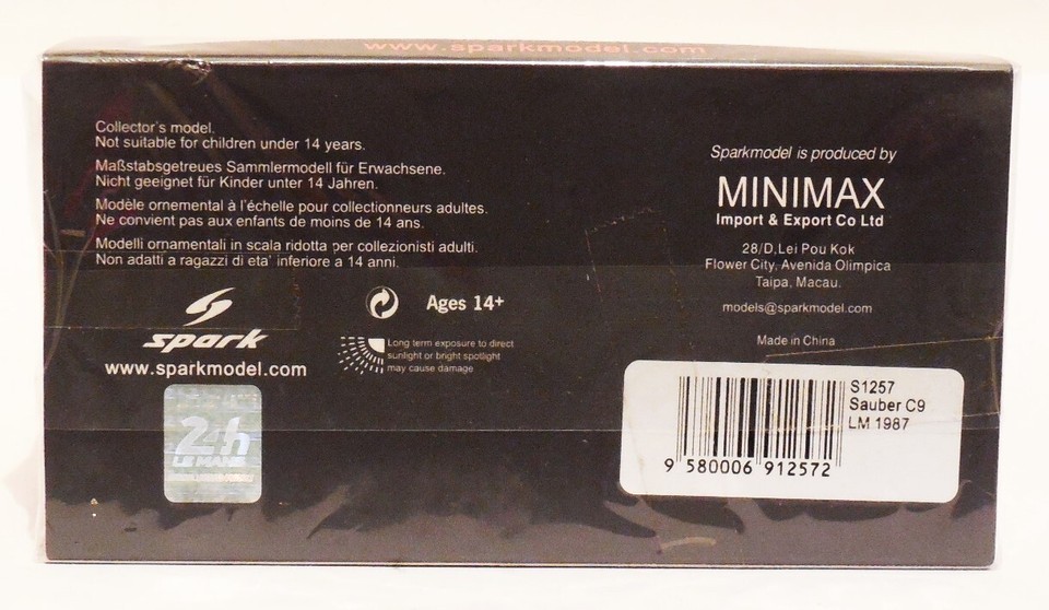 1/43 Spark S1257 Sauber C9 # 61 Pescarolo / Thackwell / Okada 1987 Le ...