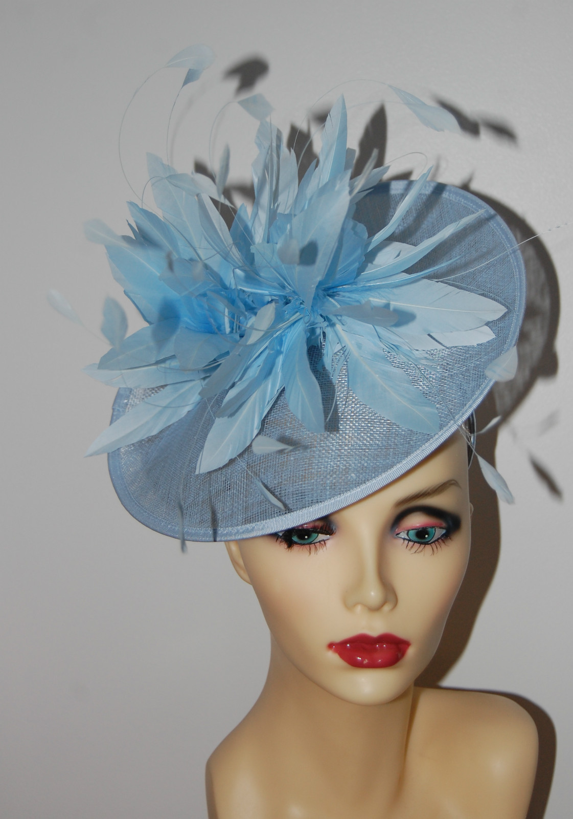 ICE BLUE UPTURNED FASCINATOR &ICE BLUE FEATHERS -MADE TO ORDER NO ...