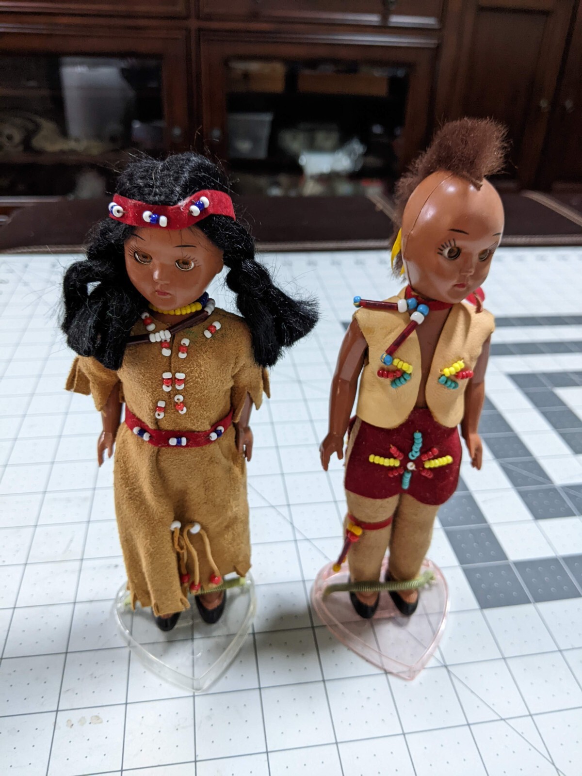 Vintage Native American Dolls Mohawk Beaded Leather 7” with stands Lot ...