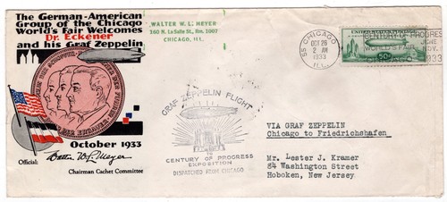 C18 Century of Progress 50c Zeppelin 1933 Flown Chicago to Germany ...