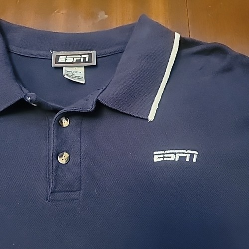 Vintage 90's ESPN Embroidered Logo Polo Navy Blue And White Men's XL ...