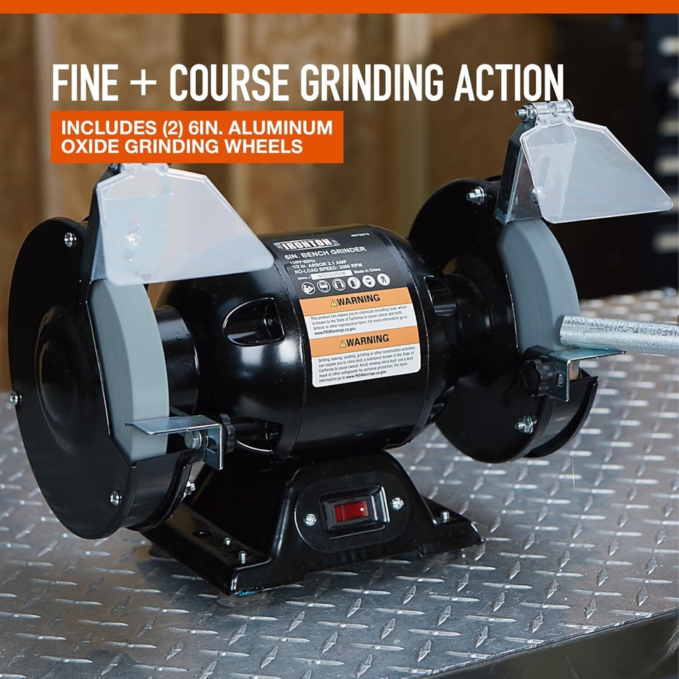 Ironton Benchtop Grinder with 6in. Wheel, 2.1 Amps, 1/2 HP, 3560 RPM ...