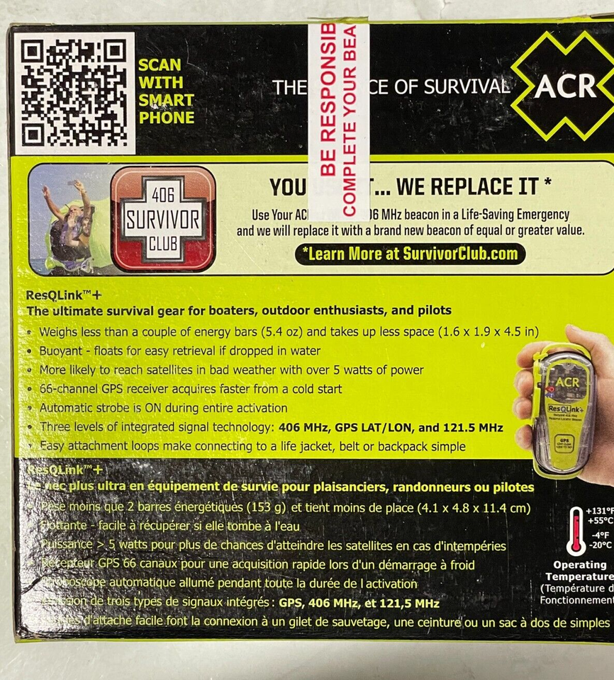 ACR ResQLink+ PLB-375 Buoyant 406 MHZ GPS Personal Locator Beacon W ...