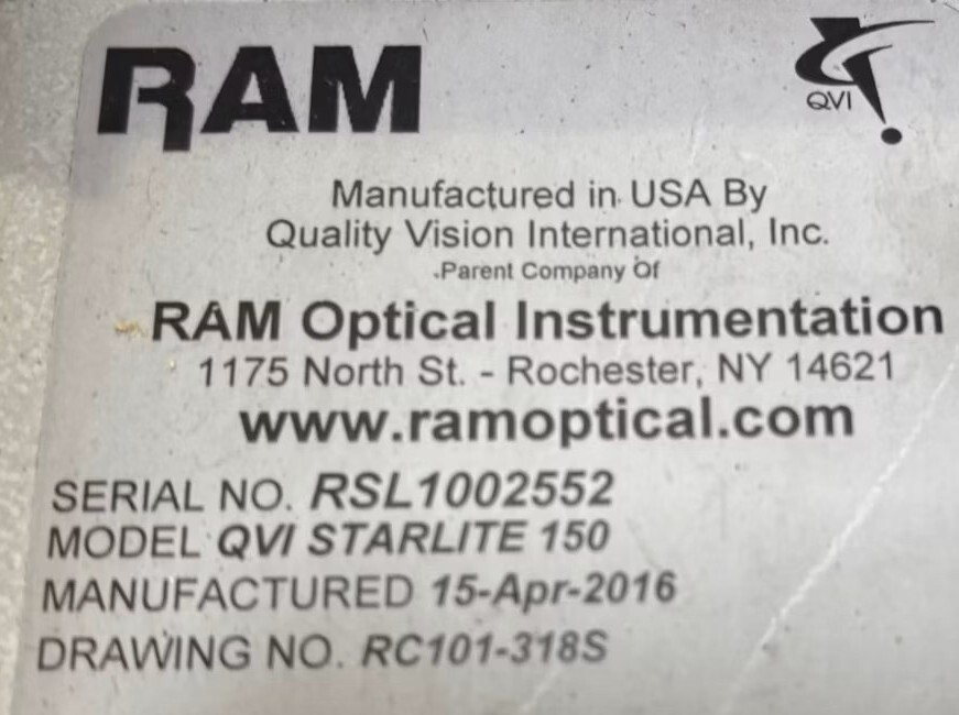 RAM/OGP QVI Starlite-150 3 - Axis Semi-Automatic Video Measurement ...