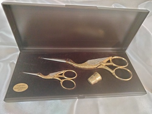 VTG WASA Solingen Stork Germany Embroidery Scissors Sewing Set w Case ...