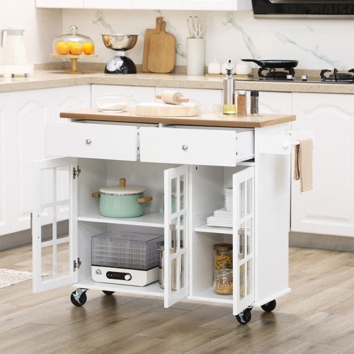 HOMCOM Kitchen Island on Wheels with Drawers, Cupboards, Towel Rack | eBay