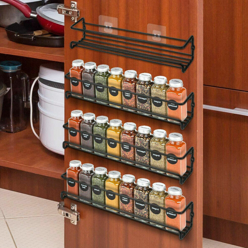 2/4Pcs Spice Jar Rack Kitchen Cupboard Door Wall Storage Organiser Herb ...